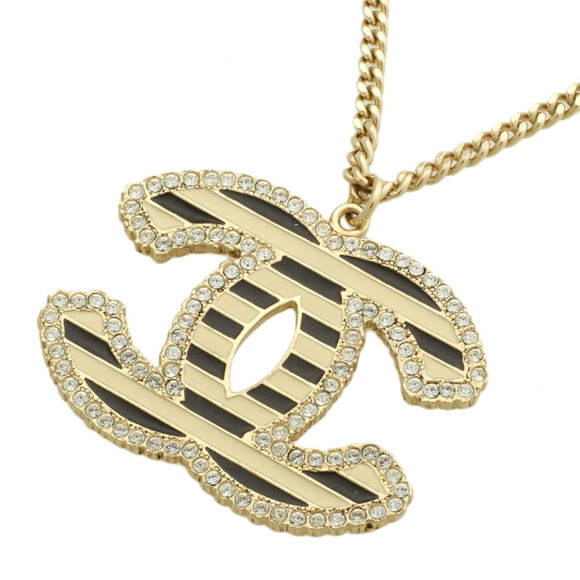 CHANEL | Jewelry | Chanel Here Mark Necklace Rhinestone Black White ...